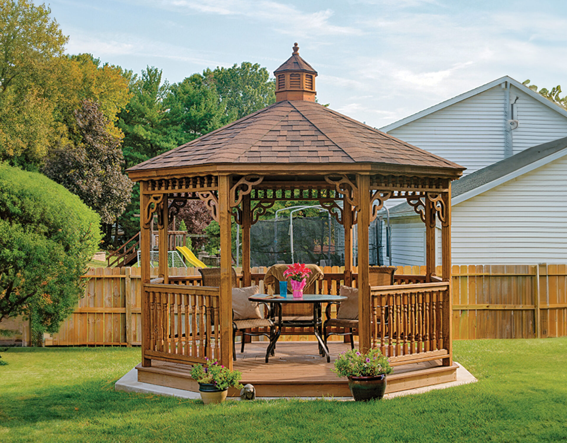 12' Octagon Gazebo | Classic Wood, Mushroom Finish, Colonial Style ...