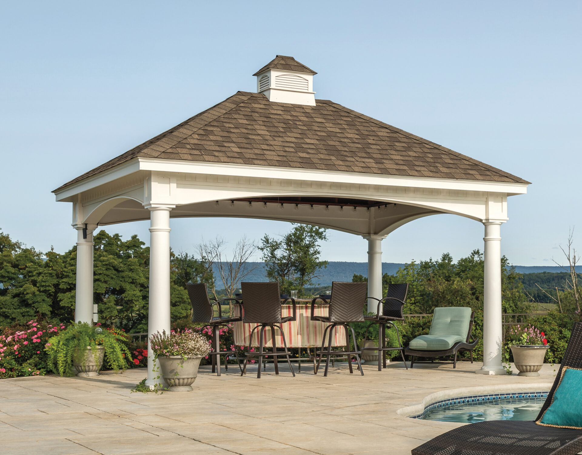 12x16 Hampton Pavilion | White Vinyl & Brown Ceiling | Country Lane Gazebos